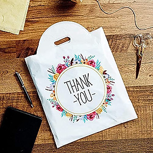 Thank You Gift Bags with Handles, Floral Wreath Design (12 x 13 in, 100 Pack)