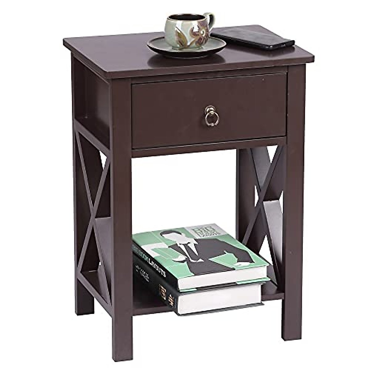 MJWDP Three Colors 40x30x55cm Side Intersection Style Bedside Table Coffee Table Nightstand with Two-Layer Drawer (Color : D)
