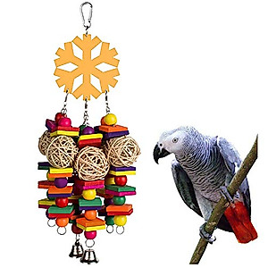 Coppthinktu Bird Toys, Parrot Toys with Bells, Parrots Cage Chewing Toy with Colorful Wood Beads, Multicolored Wooden Block Bite Toys for Macaw African Grey Cockatoo and a Variety of Amazon Parrots