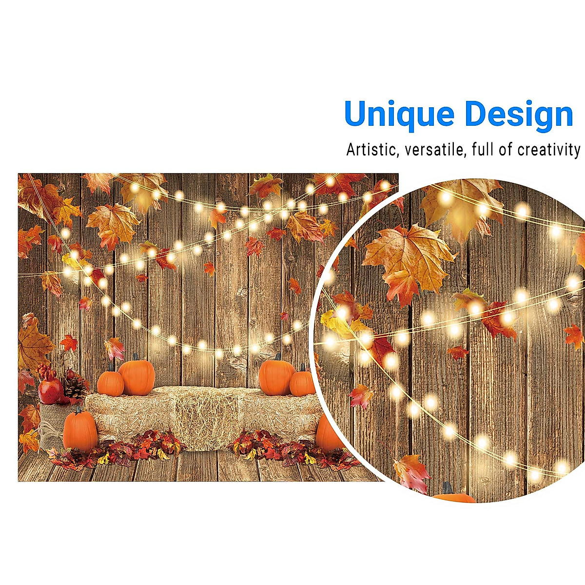 Funnytree 10x8FT Soft Fabric Fall Pumpkin Photography Backdrop Autumn Tanksgiving Harvest Hay Leaves Wooden Background Sunflower Maple Baby Shower Banner Decoration Party Supplies Photo Booth Prop