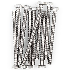 10PCS M8 Hex Bolt, Stainless Steel M8-1.25 x 100mm Hex Head Screw Bolts, A2-70(304) Fully Threaded Hex Tap Bolts