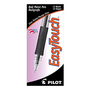 PILOT EasyTouch Ballpoint Stick Pens, Fine Point, Black Ink, 12-Pack (32001)