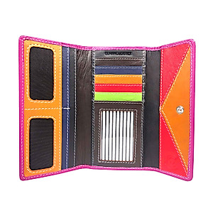Leather Book® RFID LW-1807 Love Angles Ladies Clutch | 7” wide and Slim Ladies Wallet | 6 Card Slots | 3 card window | Three slides pockets | Malty Color Real Leather
