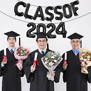 Graduation Decorations Class of 2024, 16 Inch Black Class of 2024 Banner Balloons for 2024 Graduation Party Decorations, Class of 2024 Decorations, Congrats Graduation Yard Sign 2024 Backdrop