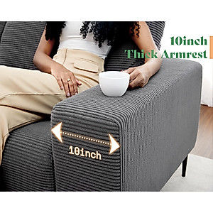 AMERLIFE Couch, 89 inch 3 Seater Sofa Couch- Cozy Couch with Extra Deep Seats, Modern Sofa Couch for Living Room, Grey Corduroy