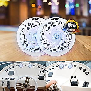 Pyle Marine Speakers - 4 Inch 2 Way Waterproof and Weather Resistant Outdoor Audio Stereo Sound System with LED Lights, 100 Watt Power and Low Profile Slim Style - 1 Pair - PLMRS43WL (White)