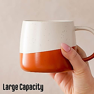 Ceramic Coffee Mugs Set of 4 - Large Stoneware Cups - Hand-Painted, Two-Tone Glazed Mug for Coffee, Tea, and More - Microwave & Dishwasher Safe