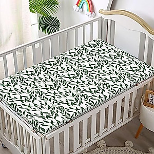 Eucalyptus Themed Fitted Crib Sheet,Standard Crib Mattress Fitted Sheet Soft & Stretchy Fitted Crib Sheet - Great for Boy or Girl Room or Nursery,28“ x52“,Hunter Green and White