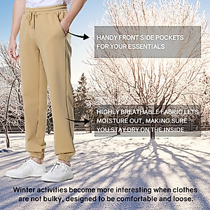 BEARTALON Fleece Sweatpants for Mens Joggers with Pockets Elastic Ankles Drawstring Sweat Pants for Casual Golf Workout Khaki S