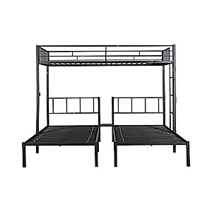 Goohome Triple Bunk Beds, Twin Over Twin Bunk Beds for 3, Metal Bed Frame for Bedroom, Apartment, Dorm, Heavy Duty Bunk Bed with Guardrail Ladder, Space-Saving, Black