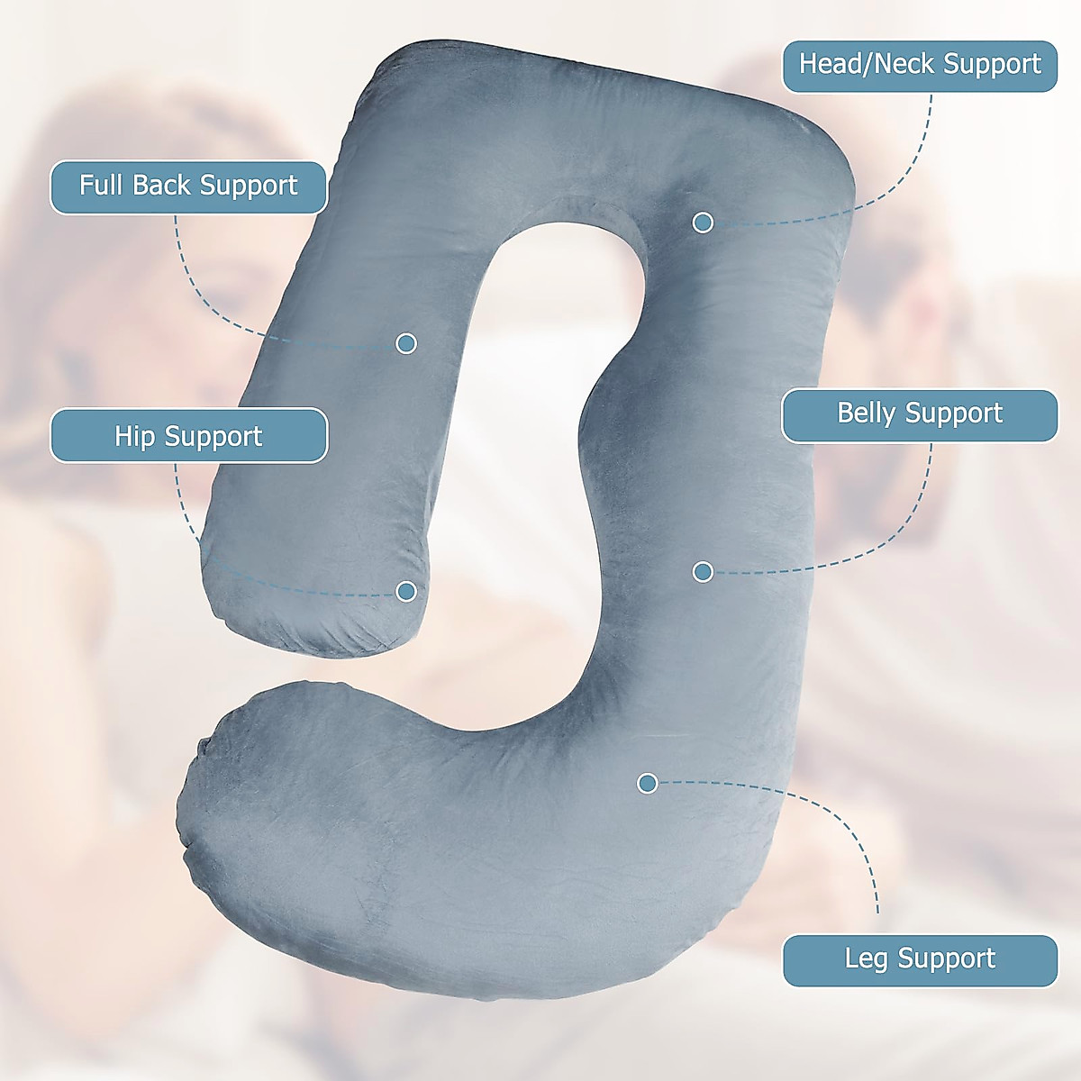 RIJINHONGMU Pregnancy Pillows, U-Shape Full Body Pillow – Grey