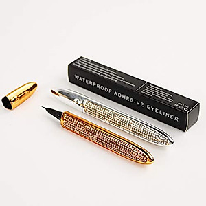 ICORIC Liquid Eyeliner Pen Waterproof, Magic Self-adhesive Long-Lasting Eyelash Glue Pen, Non Magnetic, No Blooming Quick Drying Magnetic Eye Liner Black Pack of 2