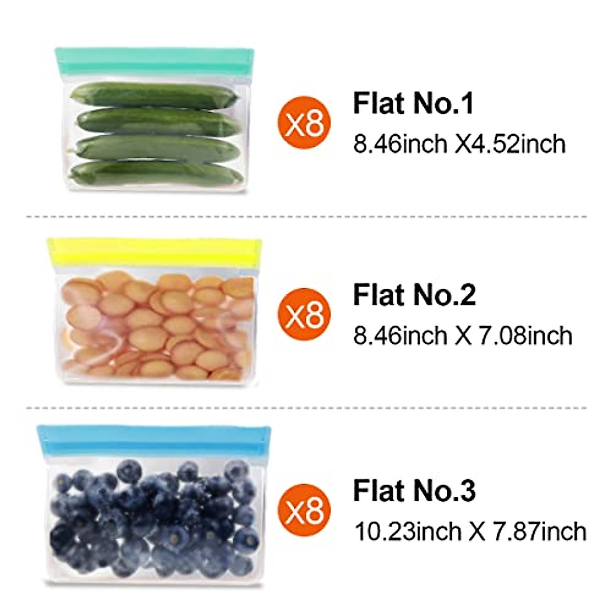 Dishwasher Safe Reusable Silicone Storage Ziplock Bags, Leakproof Reusable Gallon Freezer Bags, BPA FREE Food Storage Bags for Marinate Food, Fruits, Sandwich, Snack, Meal Prep, Travel Item (24)