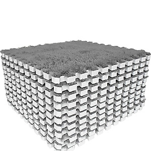 smabee Interlocking Carpet Shaggy Soft EVA Foam Mats Fluffy Area Rugs Protective Floor Tiles Exercise Play Mat for Children Kids Room Home Parlor Bedroom (12 pcs, Gray)