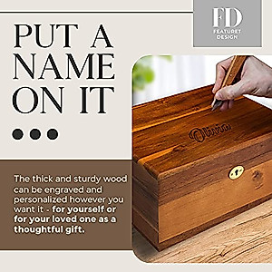 Wooden Storage Box with Hinged Lid and Locking Key - Large Premium Acacia Keepsake Chest with Matte Finish - Store Jewelry, Toys, and Keepsakes in a Beautiful Decorative Crate - 11 X 8.5 X 5 Inches