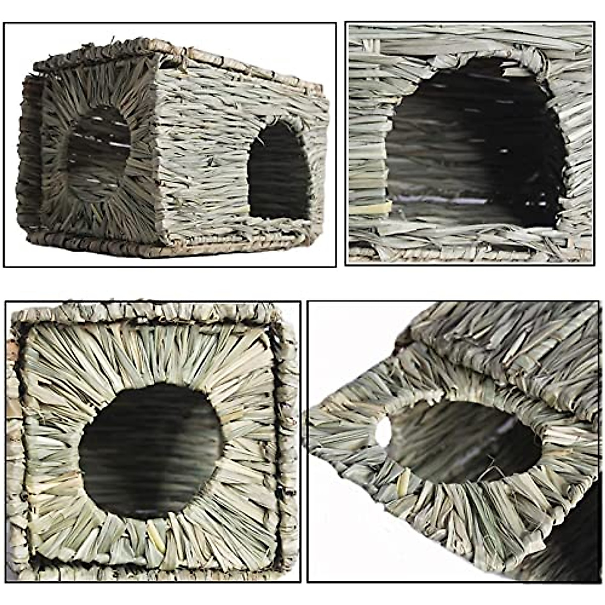 Tfwadmx 2 Pack Rabbit Grass House - Natural Hand Woven Seagrass Play Hay Bed, Collapsible Hideaway Hut Toy for Bunny Hamster Guinea Pig Chinchilla Ferret