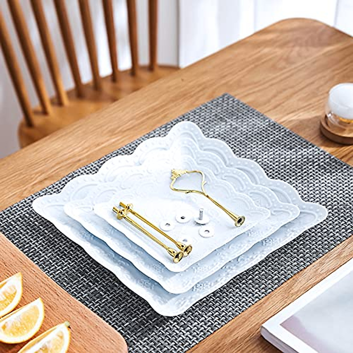 6 Set Cupcake Stand Dessert Stand 3 Tier Cake Stand White Plastic Party Cupcake Holder Tiered Candy Dessert Display Plates Serving Tray Table Decor for Baby Shower Wedding Birthday Celebration