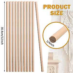 200 Pcs Dowel Rods Wood Sticks Wooden Dowel Rods Round Unfinished Wood Sticks for Crafts Long Wood Dowels for Home Party Decor DIY (1/4 x 12 Inch)