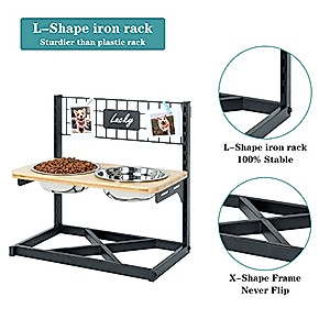 Elevated Dog Bowls, 12 Adjustable Bamboo Raised Dog Bowls Stand Feeder Water with 2 Stainless Bowls, Adjustable 4.8" up to 15.7" Heights Pet Raised Bowls for Small Medium Large Dogs and Cats