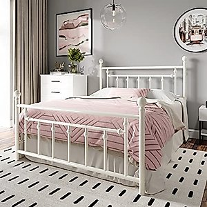 HOOMIC Queen Size Metal Platform Bed Frame/Victorian Style Iron-Art Headboard and Footboard / 14 Inches Mattress Foundation for Storage/No Box Spring Needed/Easy Assembly/Off-White
