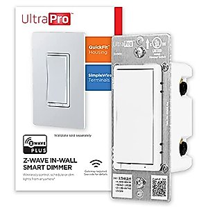 UltraPro Z-Wave Smart Rocker Light Dimmer with QuickFit and SimpleWire, 3-Way Ready, Compatible with Alexa, Google Assistant, ZWave Hub Required, Repeater/Range Extender, White Paddle Only, 39351