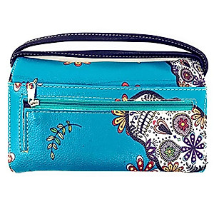 TEXAS WEST WESTERN COLLECTION TEXAS WEST Large Sugar Skull Day of the Dead Daypack Concealed Carry Backpack Women Travel Biker Purse Wallet Set (Turquoise)