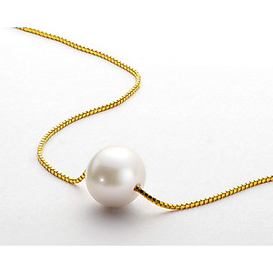 DENGGUANG Floating Pearl Pendant Necklace for Women, 8mm Freshwater Cultured White Single Pearl Necklaces with Gold Plated Silver Chain, Pearl Jewelry Gifts for Wife Mom friend