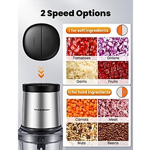 TWOMEOW Food Processor 4 Cup, Electric Food Chopper, 【Small but Powerful】Meat Grinder with 2 Bowls, 2 Speed & 4 Blades for Vegetable, Meat, Nuts, Functions for Chopping, Dicing, Mixing and Puree