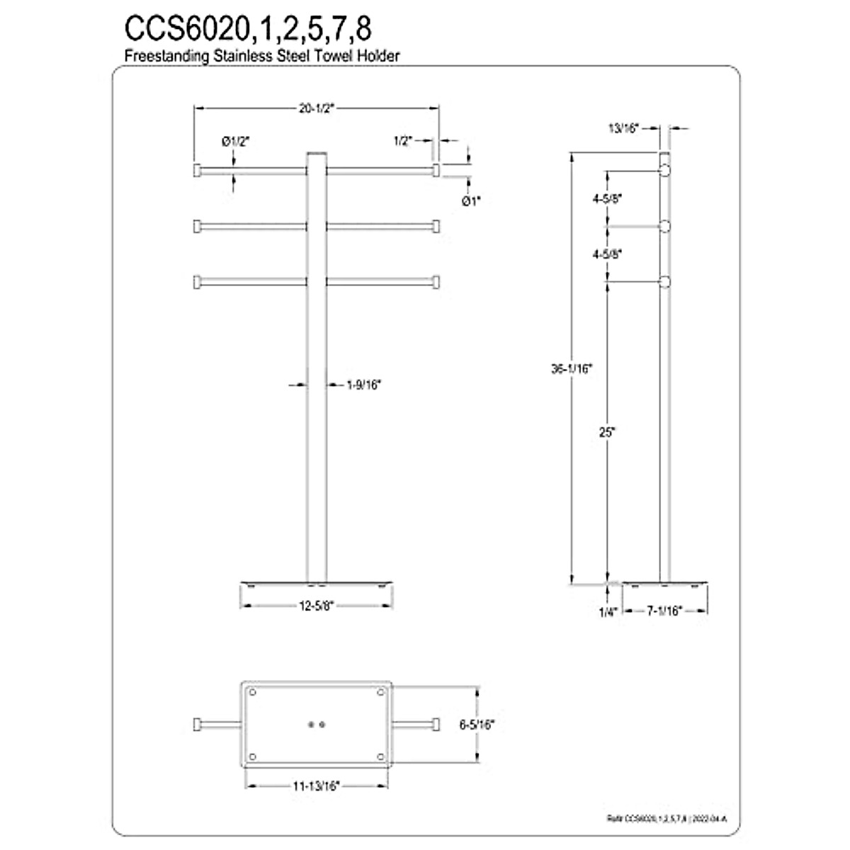 Kingston Brass CCS6028 Edenscape Freestanding Towel-Rack, Brushed Nickel