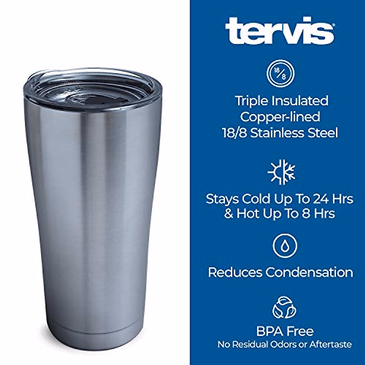 Tervis Check Meowt Stainless Steel Tumbler with Clear and Black Hammer Lid 20oz, Silver