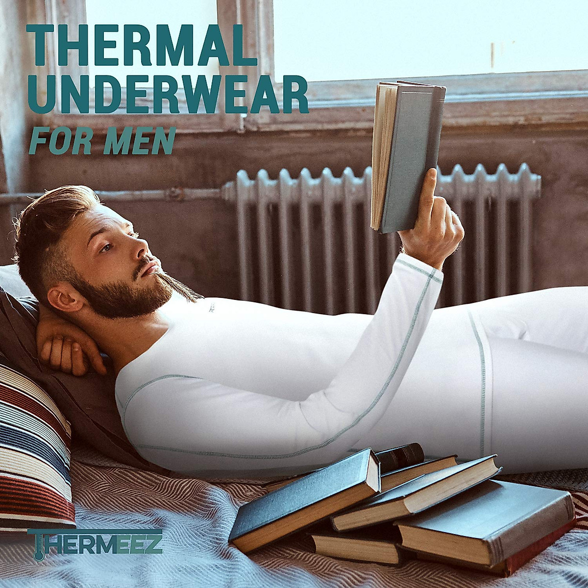 Thermal Underwear for Men (Thermal Long Johns) Sleeve Shirt & Pants Set, Base Layer w/Leggings Bottoms Ski/Extreme Cold White Small