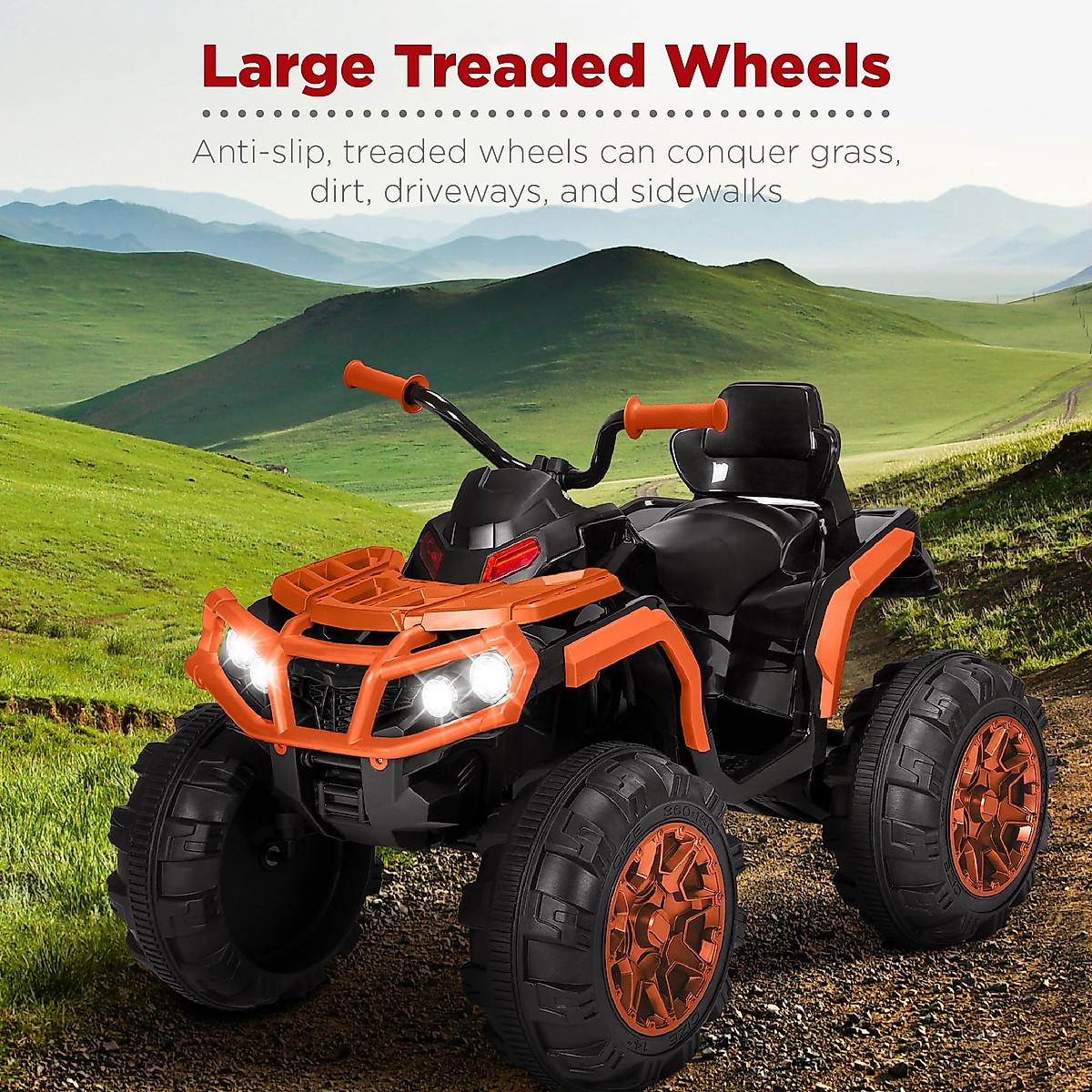 Best Choice Products 12V Kids Ride-On Electric ATV, 4-Wheeler Quad Car Toy w/Bluetooth Audio, 3.7mph Max Speed, Treaded Tires, LED Headlights, Radio - Orange