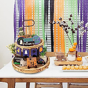 Halloween Decorations - Halloween Tiered Tray Decor -Wood Book Stack Sign Witches Cauldron Halloween Garland Halloween Decorations for Home Halloween Fall Decorations Indoor