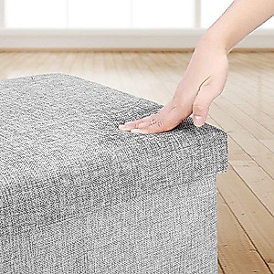 WoneNice Folding Storage Ottoman, Versatile Space-Saving Storage Toy Box with Memory Foam Seat, Max Load 100 kg Linen Gray 12 x 12 x 12 Inch