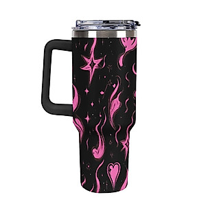 Y2K Flames Hearts Stars 40oz Water Bottle Double Wall Insulated Tumbler with Handle Leakproof Travel Mug Black-style