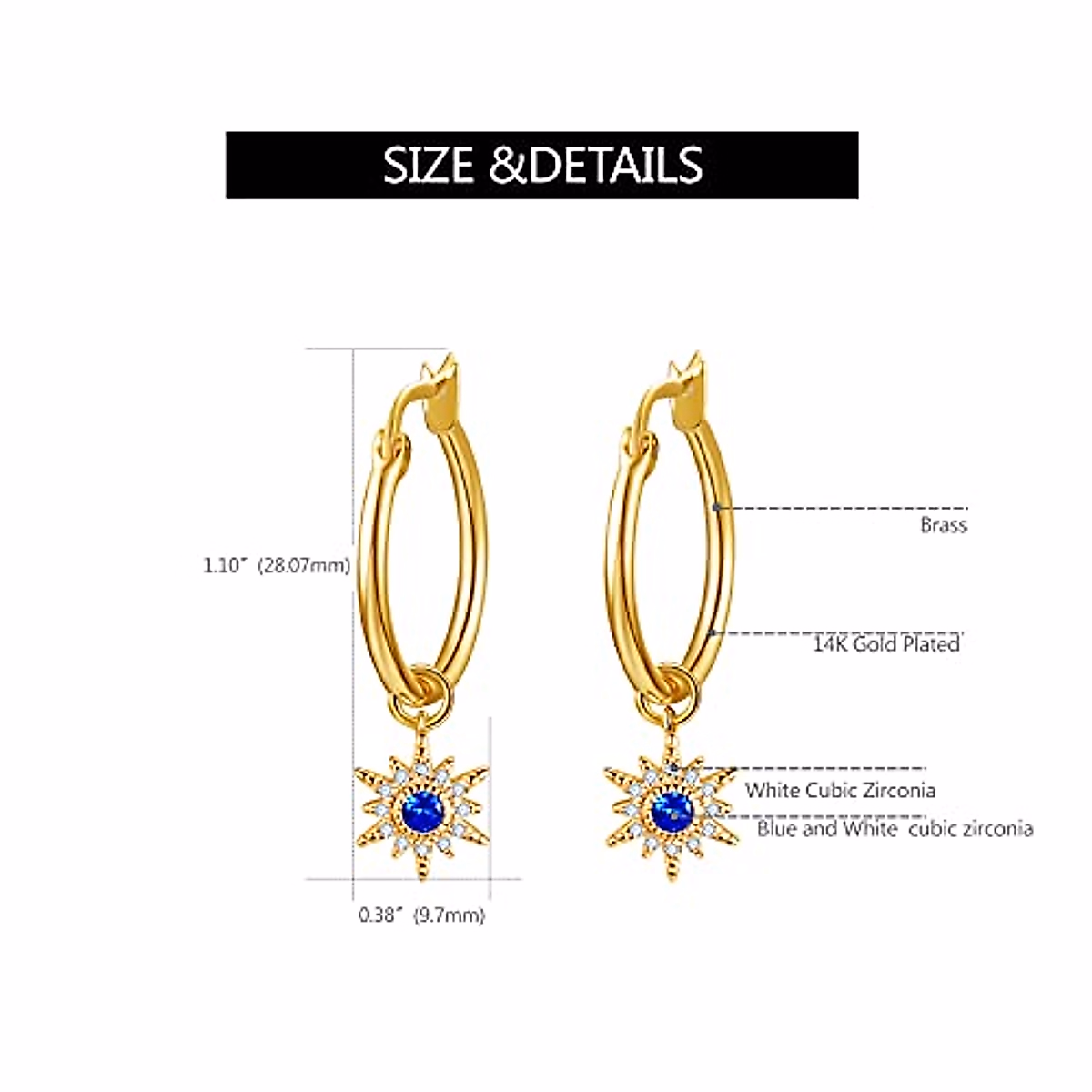 Carat Kitten 14K Gold Plated Star Small Hoop Earrings for Women Girls, Hypoallergenic Gold Womens Huggie Earrings Dainty Dangle Earrings for Women Sensitive Ears with Cubic Zirconia