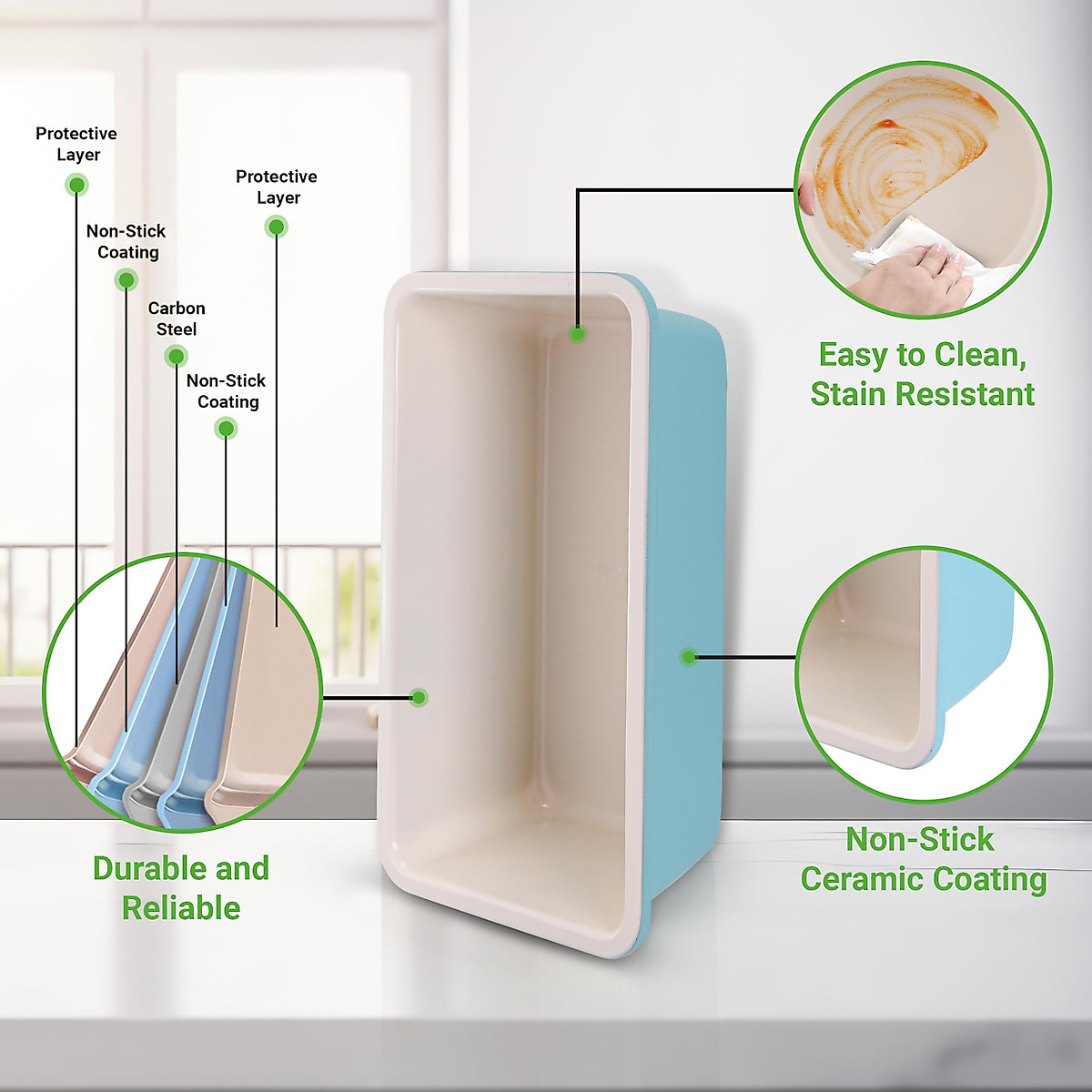 NutriChef 9-inch Ceramic Bread Loaf Pan, Non-Stick Coated Layer Surface, Great for Food Preparation, Serving, Pastry Dessert Baking