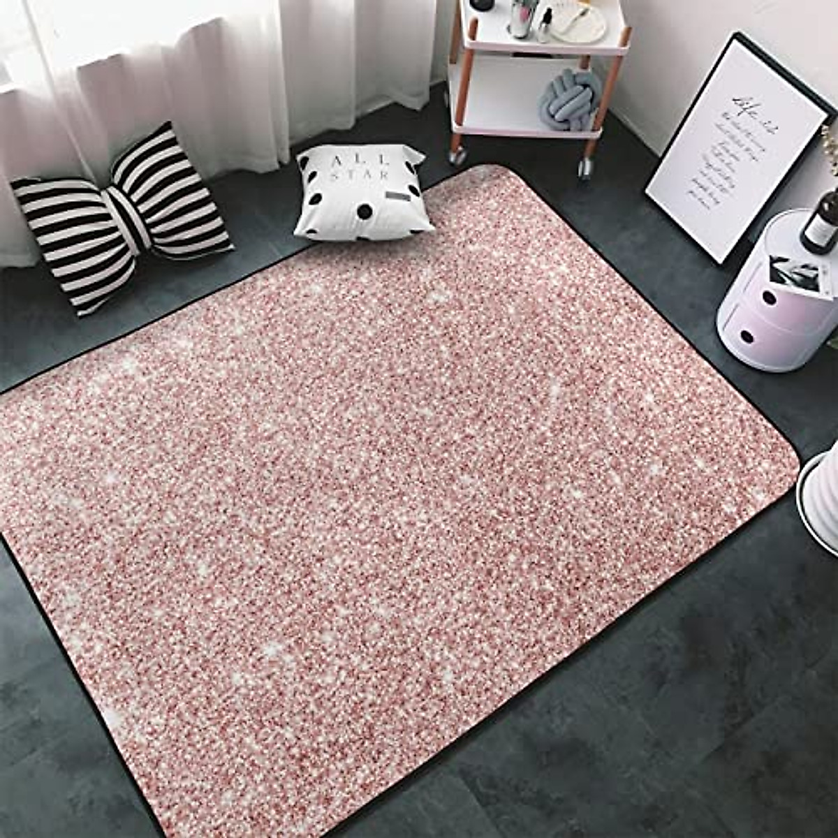 Soft Area Rug for Living Room,Rose Gold Glitter Texture Pink Red Sparkling Shiny Wrapping,Large Floor Carpets Mat Non Slip Washable Luxury Area Runner Rugs for Bedroom Kids Room 4'x6'