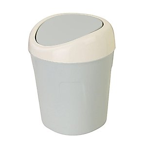 OKJHFD Plastic Mini Wastebasket Trash Can with Lid, Portable Table Storage Container,Durable Tiny Desktop Waste Garbage Bin for Home,Office,Kitchen,Car,Bedroom (3Colors) (Blue)