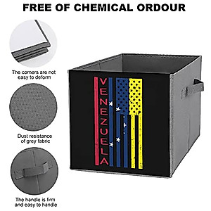 Venezuela US Flag Country Pride Canvas Collapsible Storage Bins Cube Organizer Baskets with Handles for Home Office Car