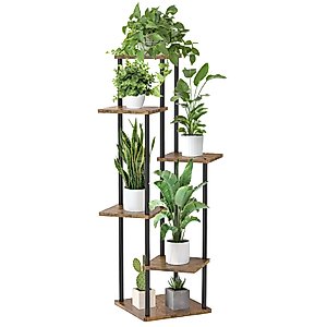 Oppro 6 Tier Tall Corner Plant Stands Indoor, 45Inch Large Metal Wood Flower Pot Shelf for Multiple Plants, Tiered Plant Holder Display Rack for Outdoor Balcony Garden Patio Living Room (Black)