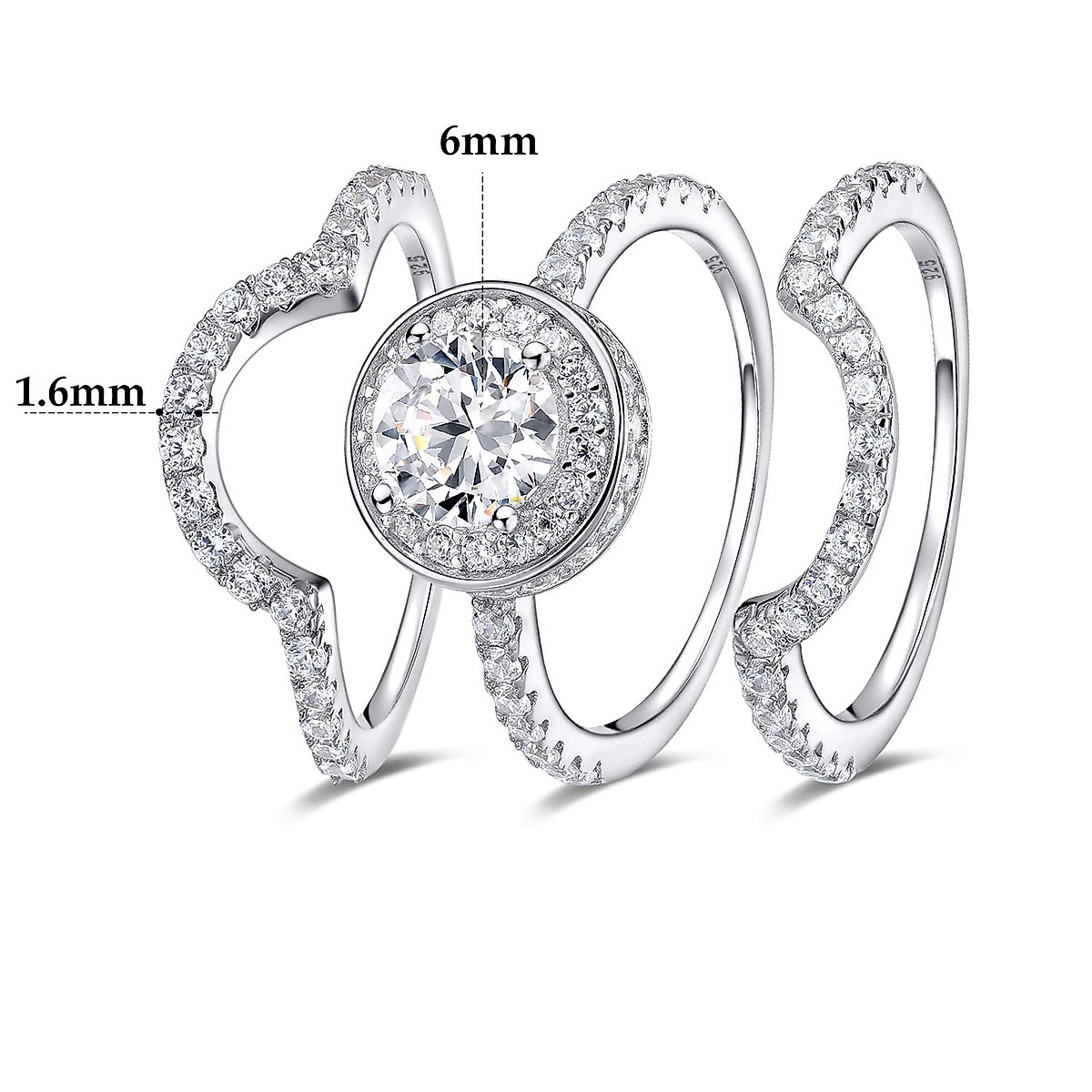 TIKJE Three-in-One Halo Engagement Rings Set 925 Sterling Silver Promise Eternity Bridal Band for Women 3 pcs Size 6