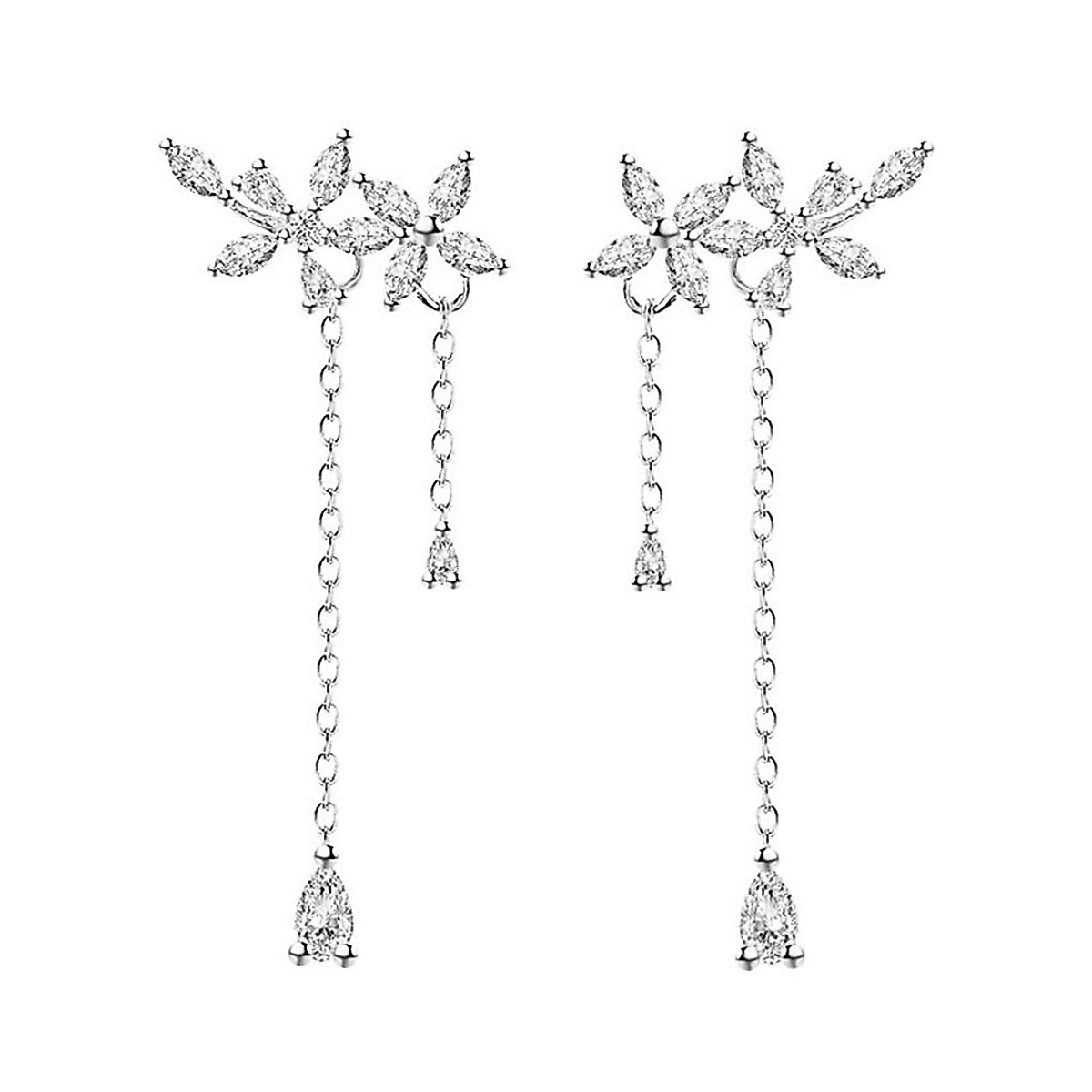 Reffeer 925 Sterling Silver Leaves Wrap Earrings Crawler for Women Dainty Flowers Threader Tassel Chain Jackets Earrings (A-Silver)