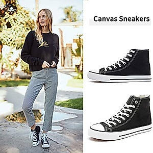Women's High Top Canvas Shoes Fashion Sneakers Casual Shoes for Walking（Black.US9）