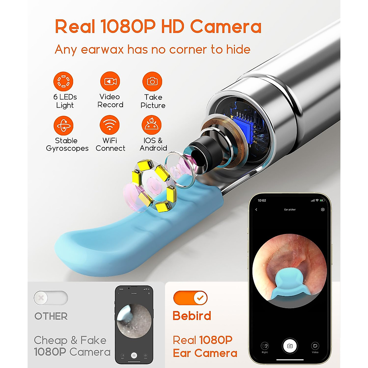 BEBIRD Ear Wax Removal Tool - R1 Upgraded Ear Cleaner with 1080P Camera, Smart Visual Earwax Remove Kits with 7 Pcs Ear Set for Daily Ear Pick, 6 LED Lights, 5 Types of Ear Scoop Ear Tips Replacement