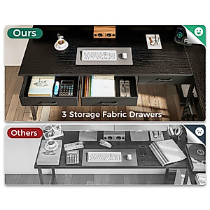 AODK 61" L Shaped Desk with 7 File Drawers, Gaming Desk with LED Light & Power Outlet, Reversible Home Office Desk with Monitor Shelf & Movable CPU Stand, Corner Computer Desk, Black