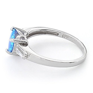 SILVERCLOSEOUT Sterling Silver Created Blue Opal Heart Ring - Size 9