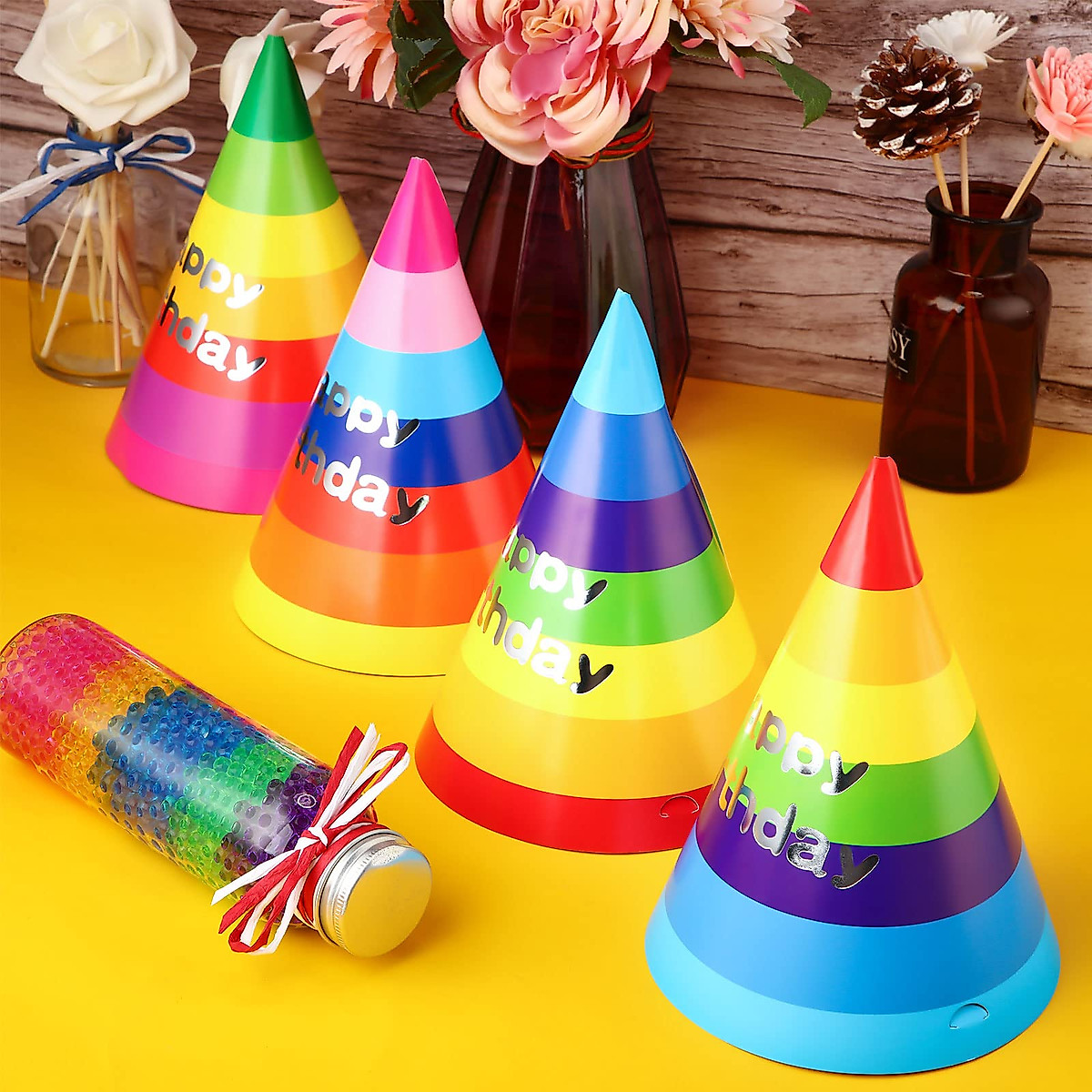 Geyoga 60 Pieces Birthday Party Hats Rainbow Birthday Hats for Kids Paper Cone Hats for Adults Fun Colorful Party Hats Happy Birthday Cap Art Craft Caps for Kids Adults Birthday Party Supplies