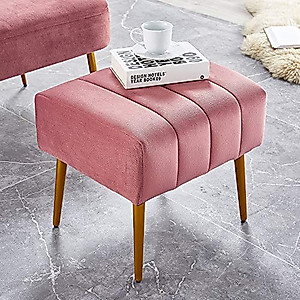 Ball & Cast Upholstered Velvet Storage Bench 44" W x 16" D x 18" H Rose, Set of 1 Upholstered Velvet Ottoman,Footrest 18" W x 15.75" D x 17.5" H Rose,Golden Powder Coating Legs Set of 1