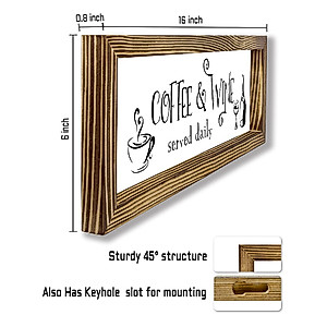 Maoerzai Funny Coffee Bar Sign Modern Kitchen Wall Decor,Rustic Wooden Wall Art Print Decor Sign,Farmhouse Bar Accessories Decor Cafe. (16 X 6 inch, White-Coffee-3)